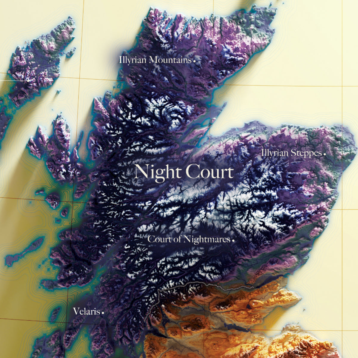 3D Relief Map of the UK as Prythian - ACOTAR – Way of the Map